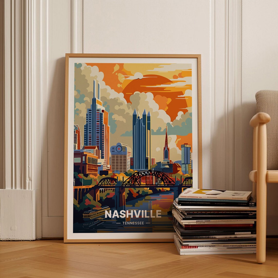 Nashville Skyline Travel Poster, Retro Tennessee Art, C20-1014 - Etsy