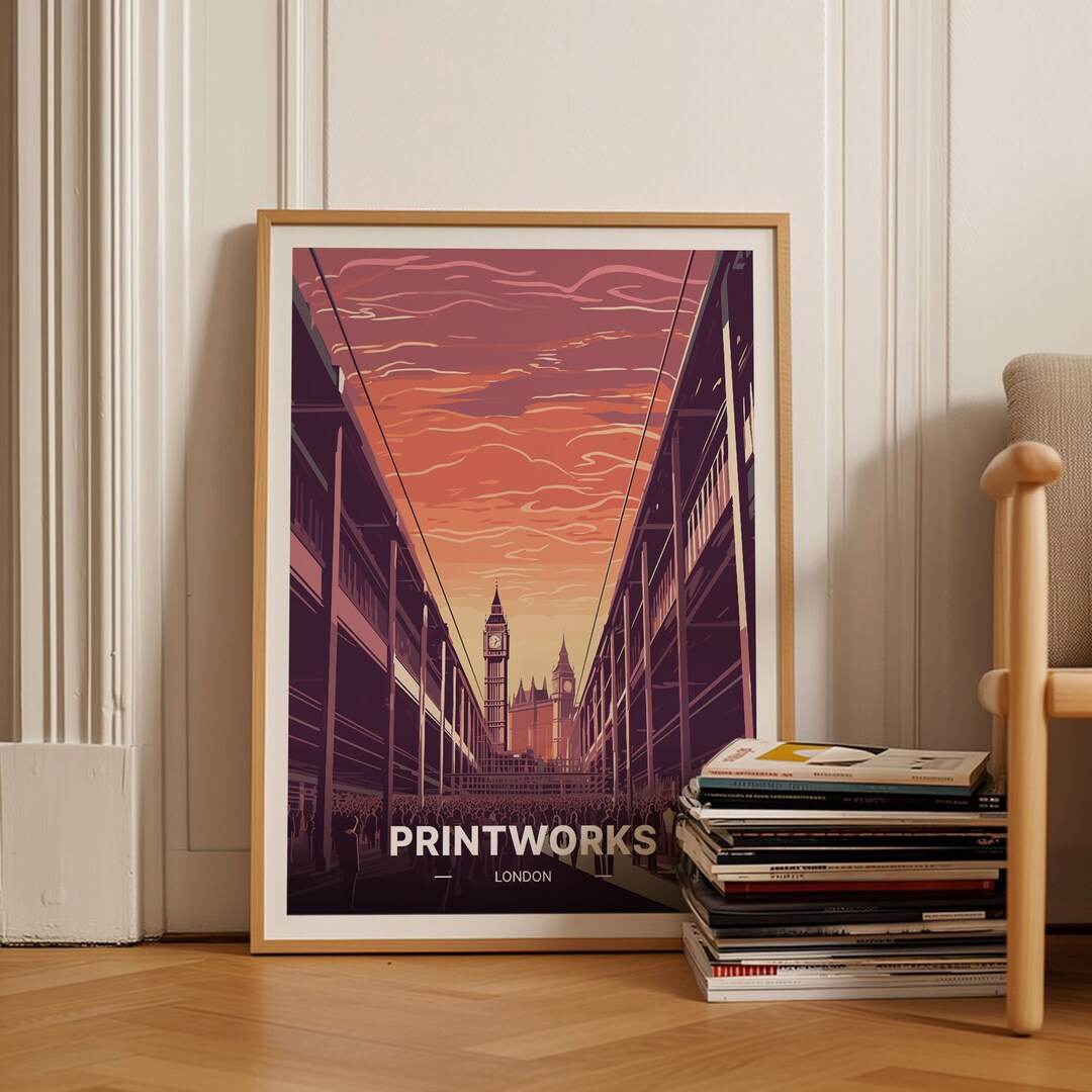 London Nightlife Travel Poster, Printworks Music Venue, Canada Water ...