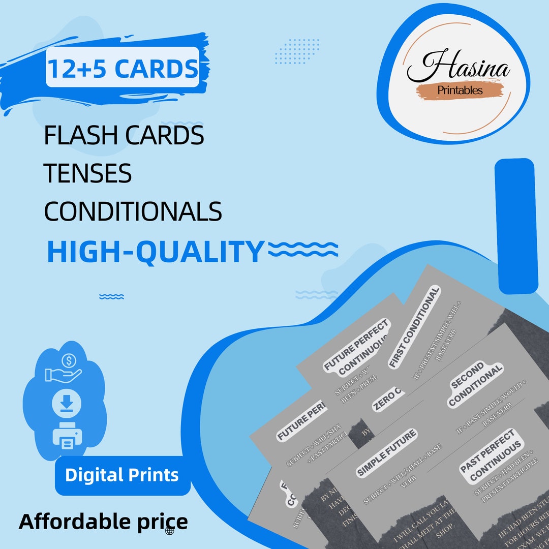 English Tenses Printable Tenses Flash Cards Educational Cards Printable ...
