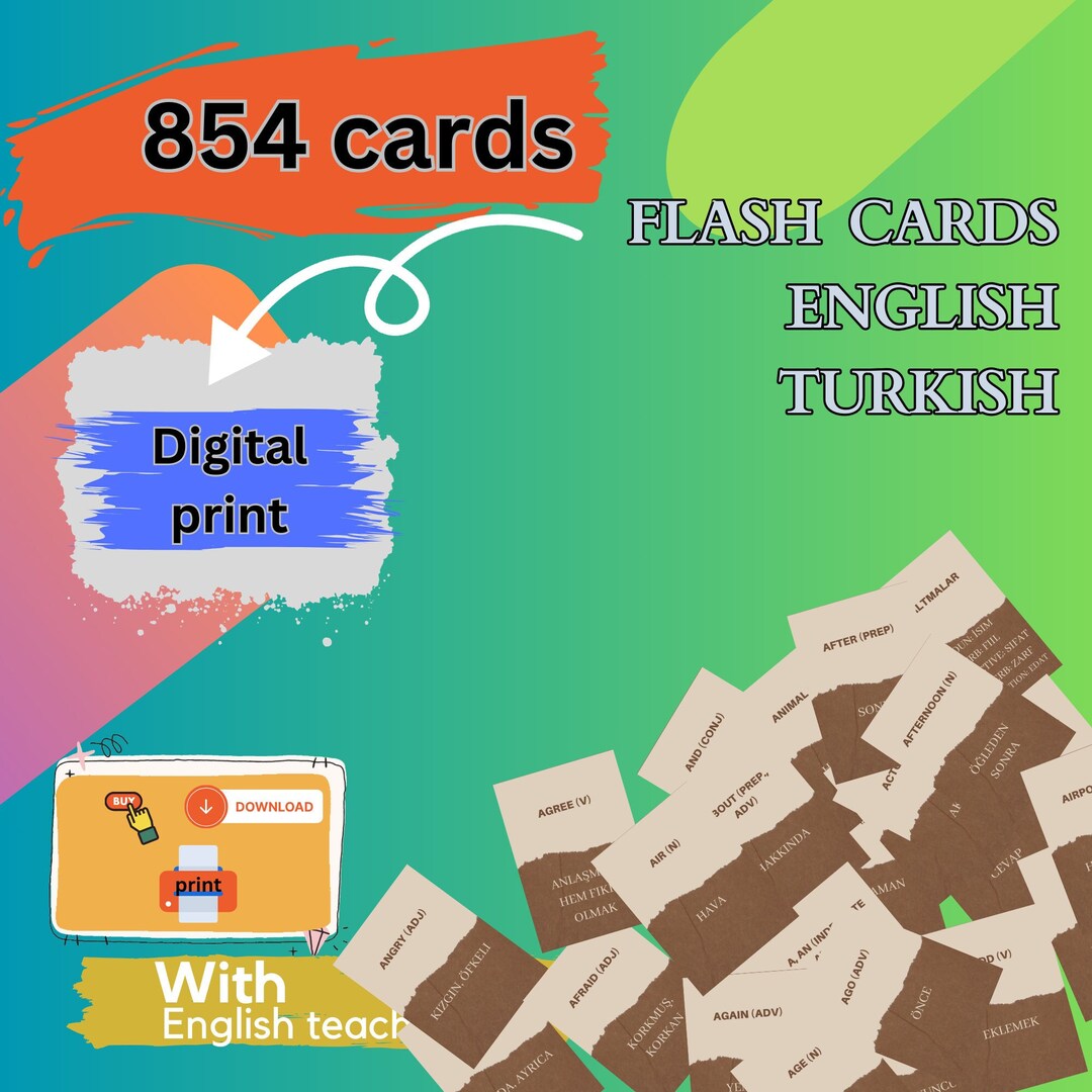 854 English Turkish Printable Flashcards English Turkish Flash Cards ...