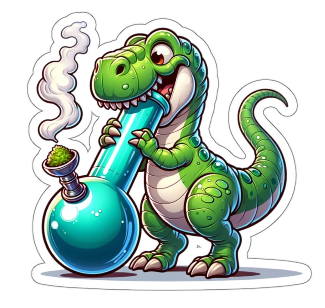 Cartoon Dinosaur Smoking a Bong Sticker Cute Stoner Stickers Cool ...