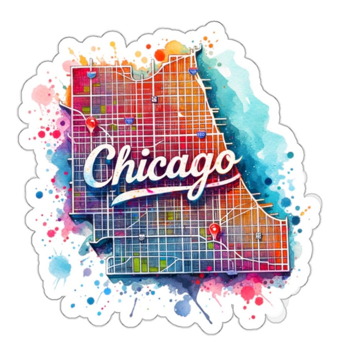 Chicago Map Sticker Chicago Map Watercolour Chicago Map Sticker Chicago ...