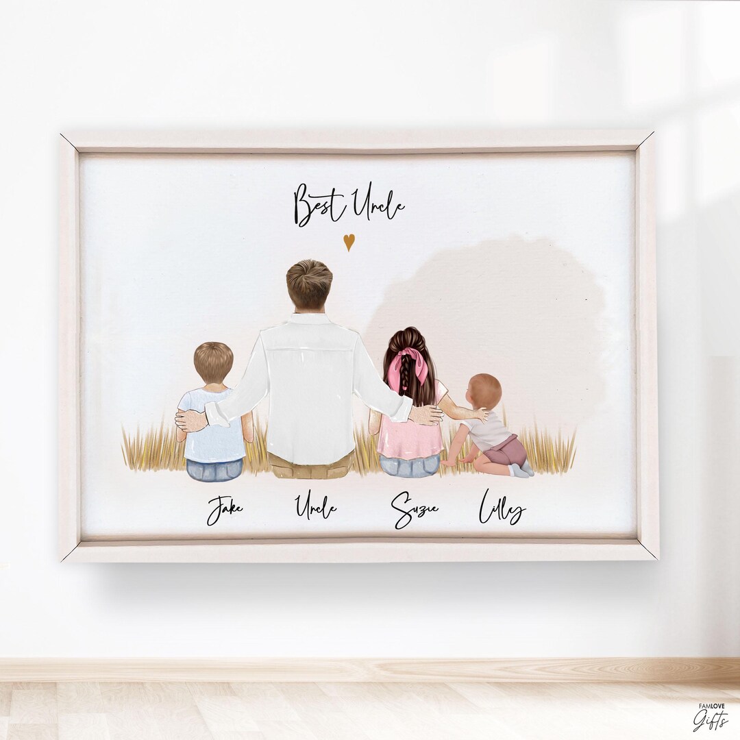 Custom Uncle Print Family Portrait Wall Art: Hand-painted Background ...