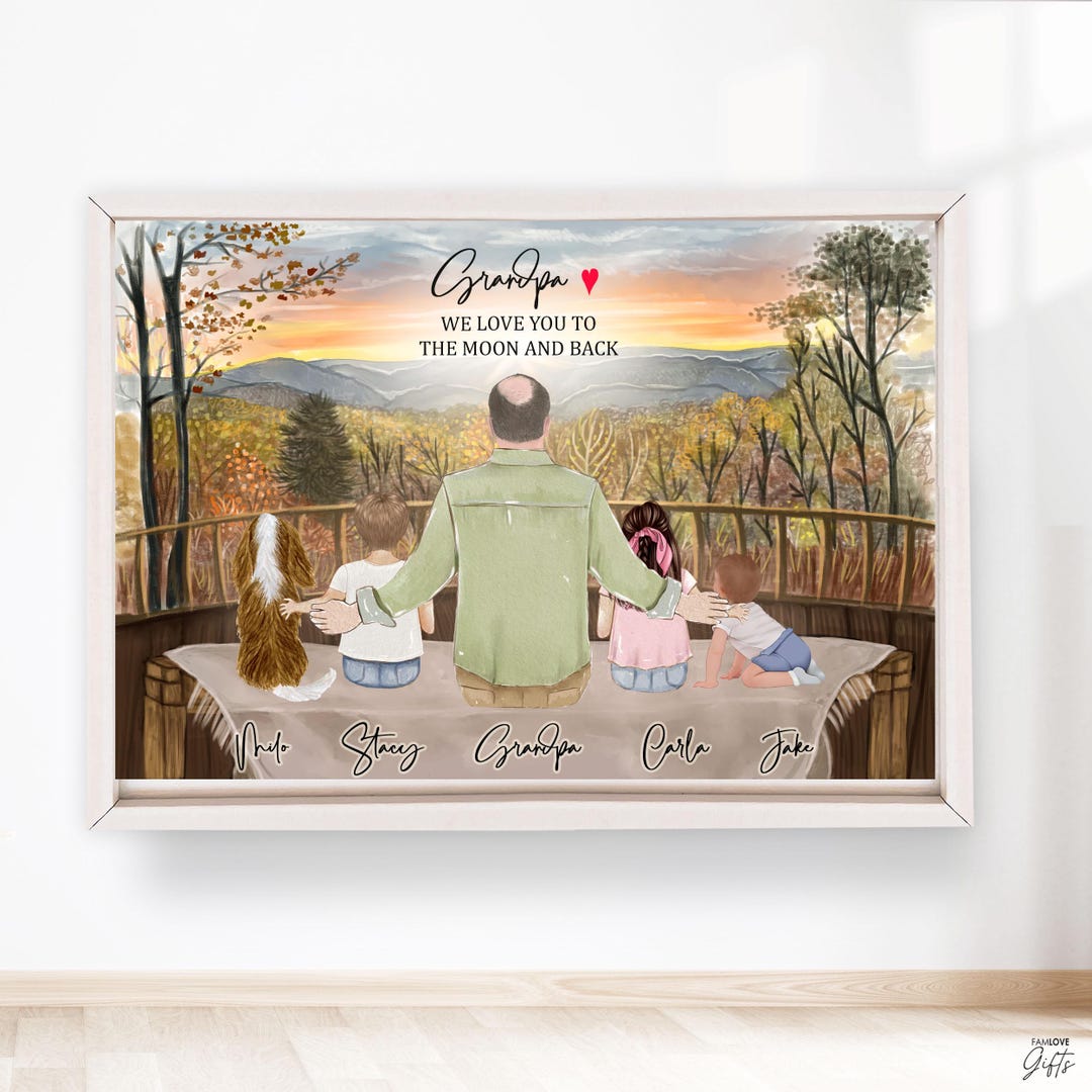 Custom Grandpa Print Family & Pets Portrait Wall Art: Grandpa Gift ...
