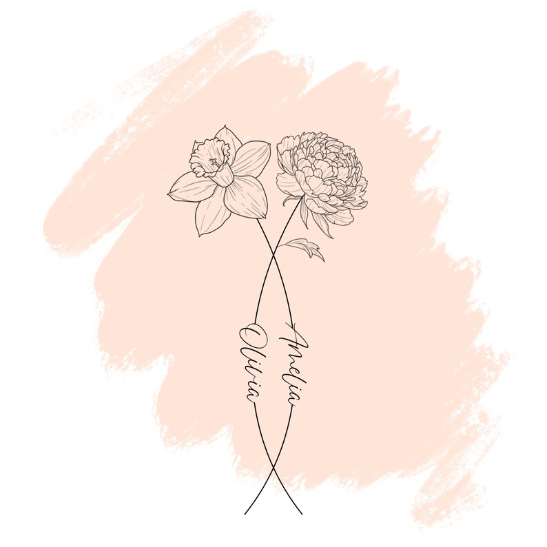Custom Floral Name Design, Two Names Birth Month Flowers Tattoo Art ...