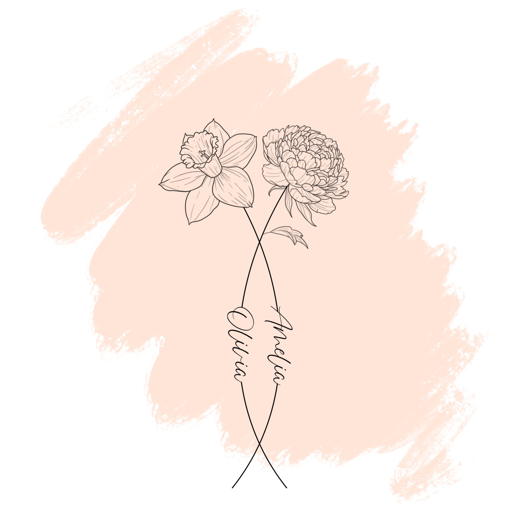 Custom Floral Name Tattoo Design for Best Friends, Personalized ...