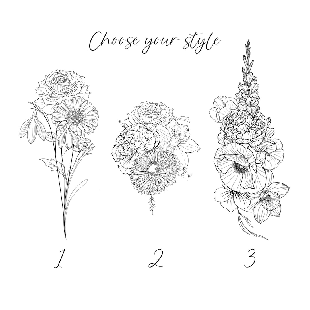 Digital Custom Birth Flower Tattoo Design, Matching Personalized Floral ...