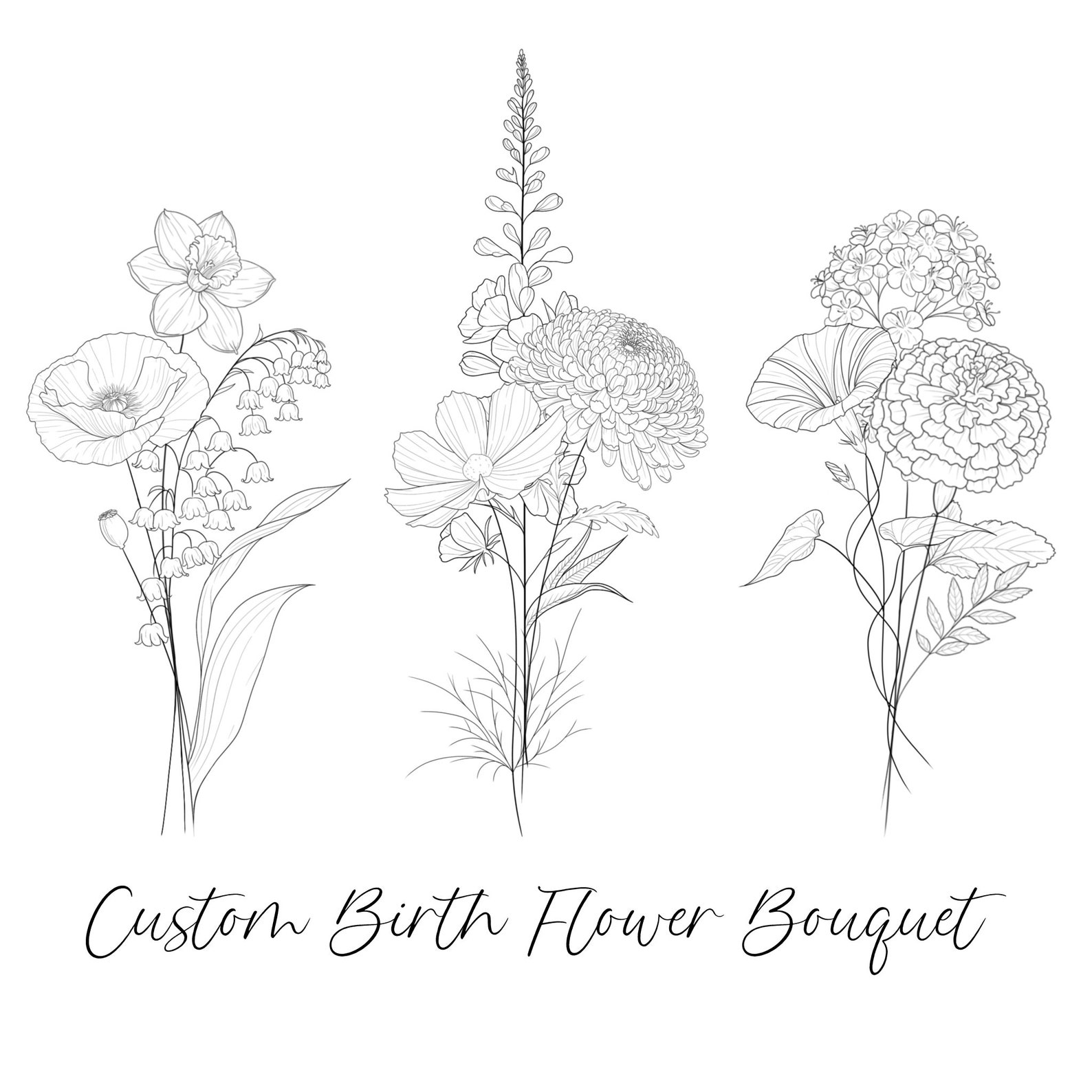 DIGITAL Custom Birth Month Flower, Minimalist Design, Birth Flowers ...