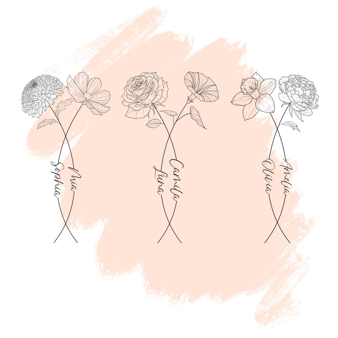 Custom Floral Name Tattoo Design for Best Friends, Personalized ...