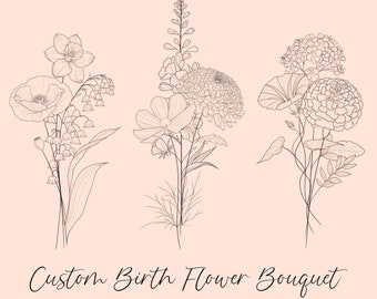 DIGITAL Custom Birth Month Flower, Minimalist Design, Birth Flowers ...