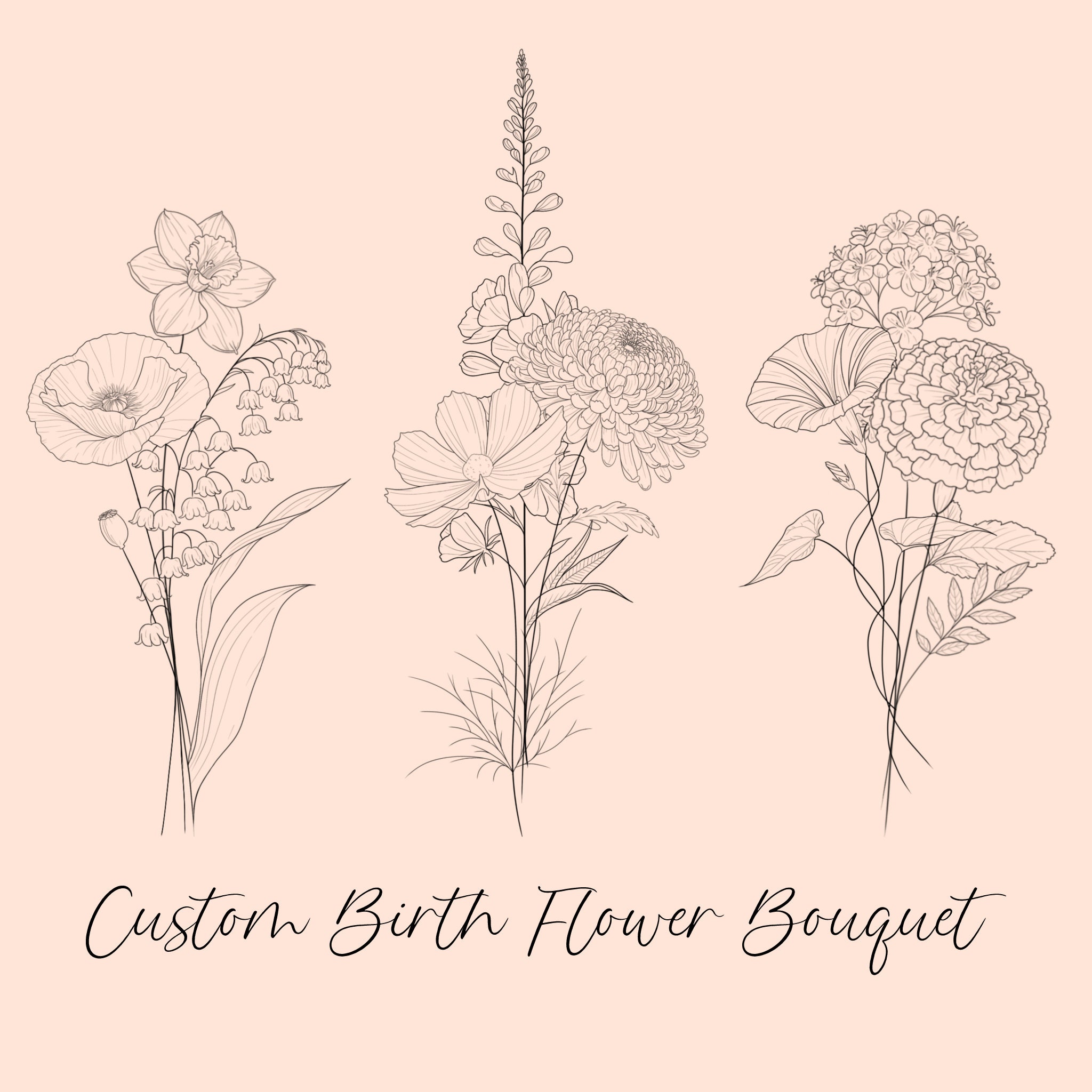 Custom Birth Month Flower Tattoo Design DIGITAL, Minimalist Design ...