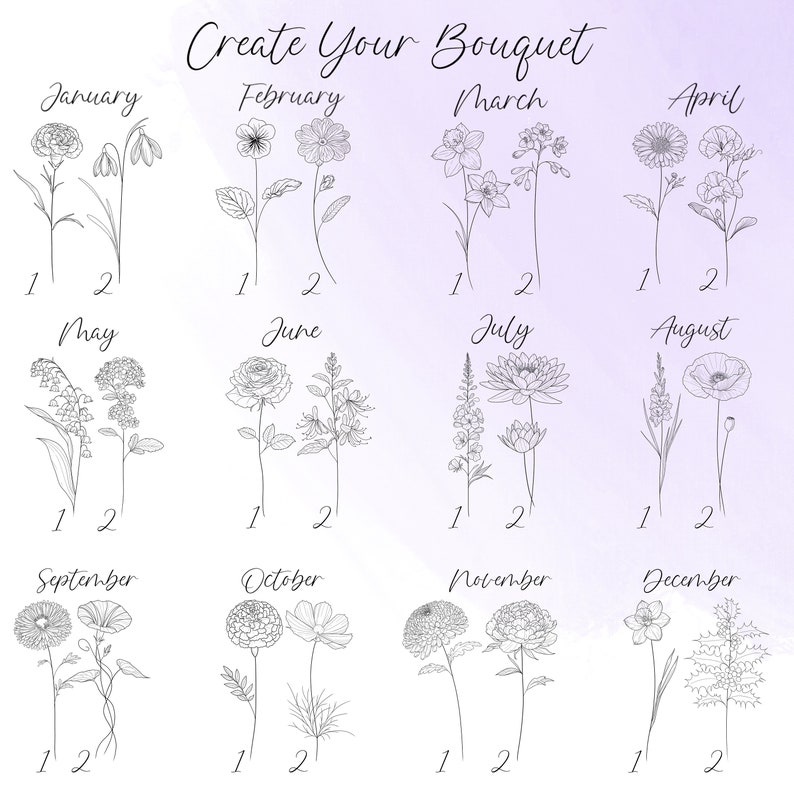 Digital Custom Birth Flower Tattoo Design, Matching Personalized Floral ...