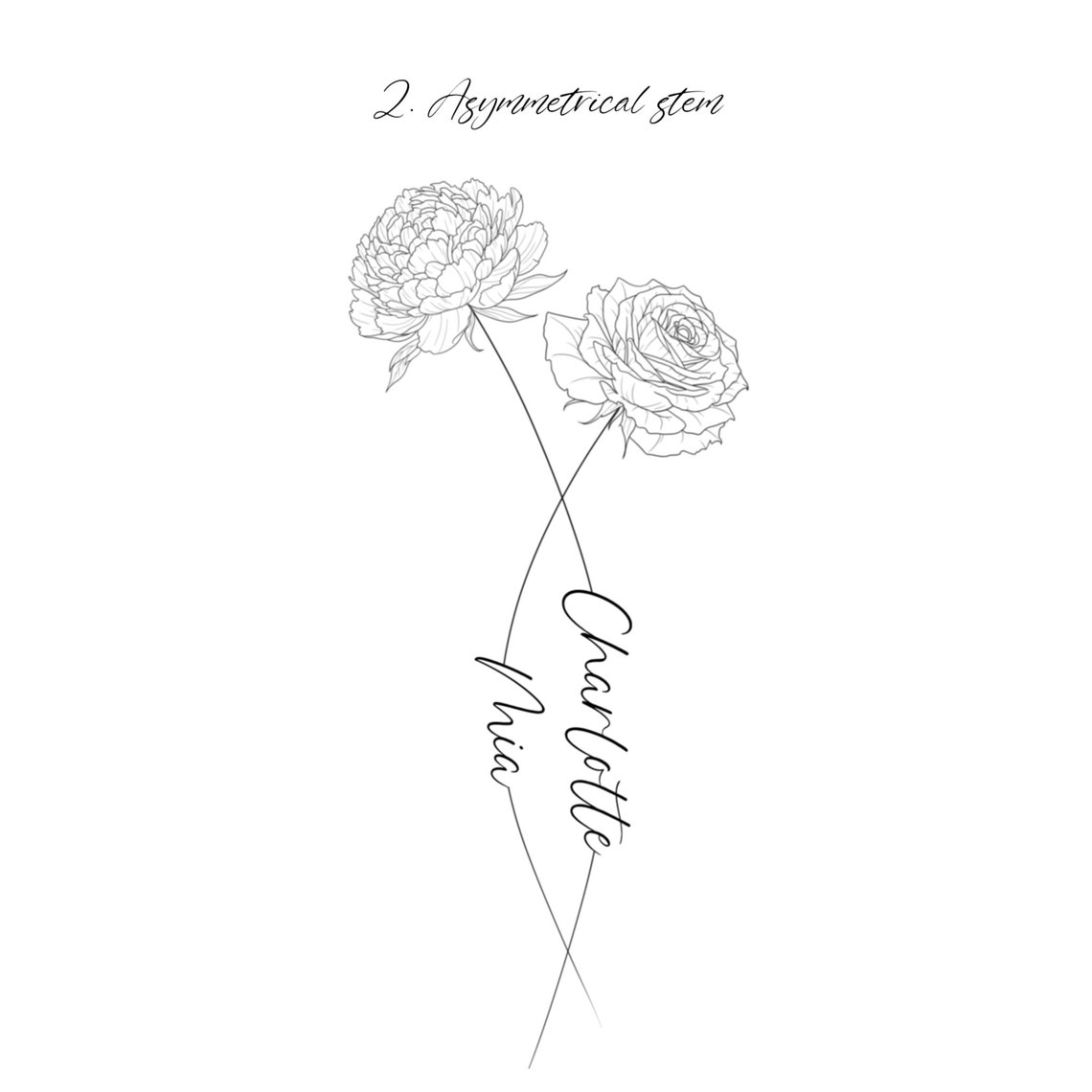 Custom Floral Name Design, Two Names Birth Month Flowers Tattoo Art ...