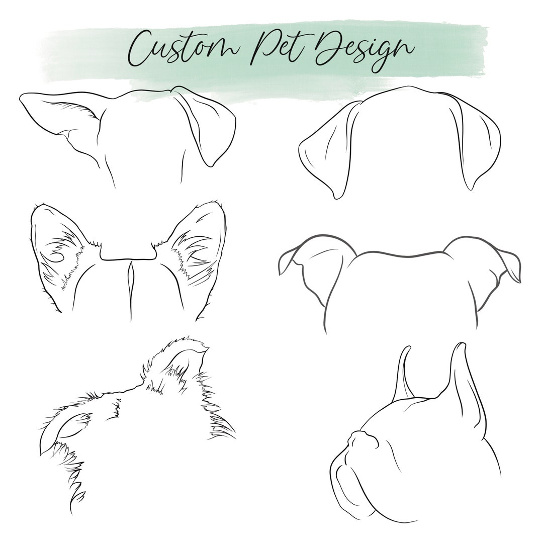 DIGITAL Custom Pet Ear Tattoo Design, Dog Cat Outline Design With Name ...