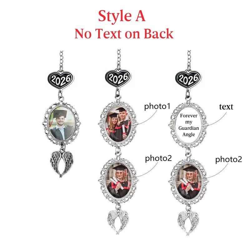 Custom Graduation Tassel Photo Charm With Angel Wings, Memorial ...