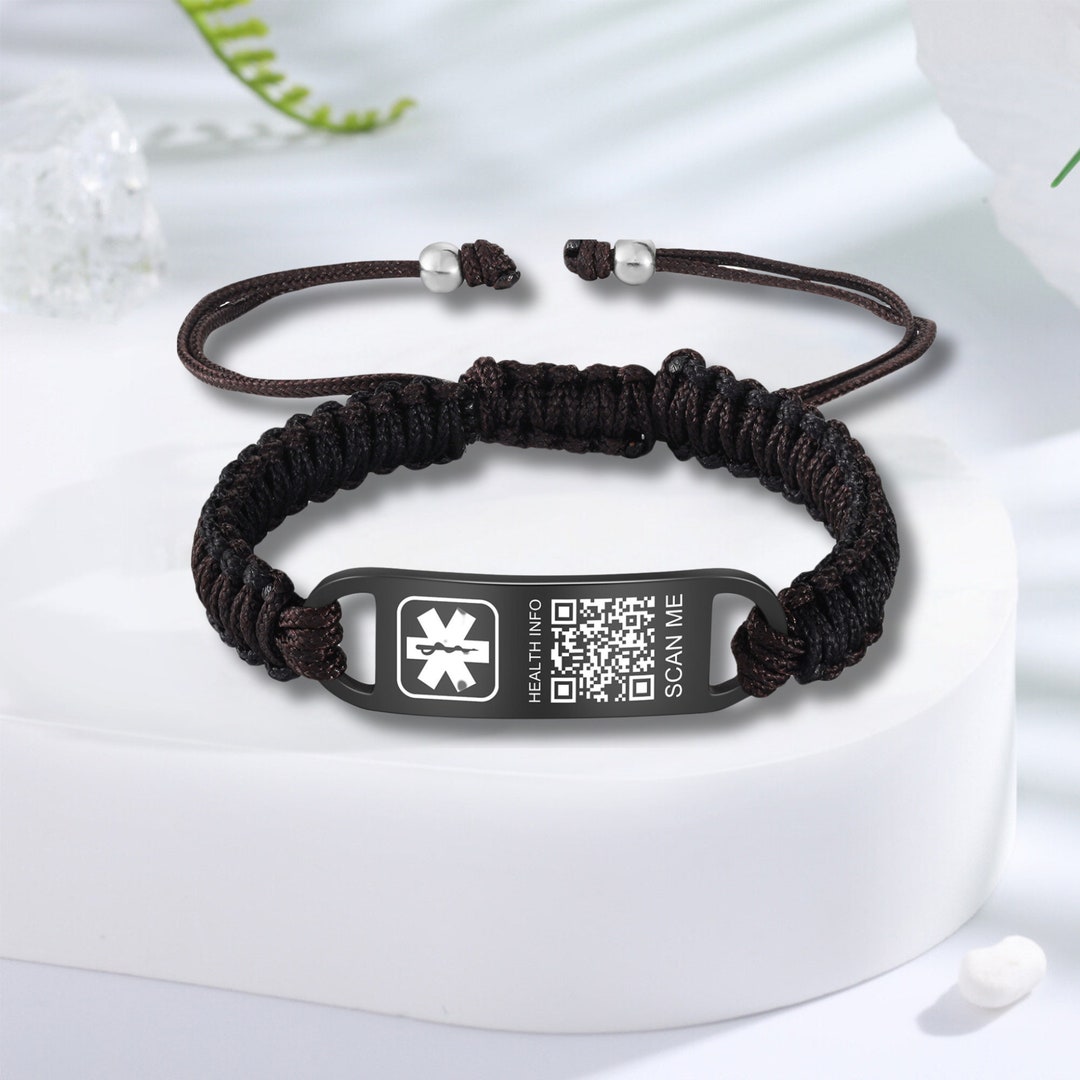 QR Code Medical Alert Bracelet,woven Rope Extendable Bracelet,emergency ...