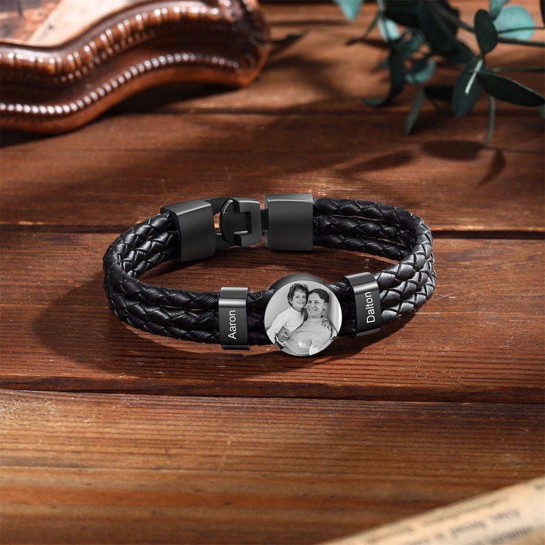 Mens Bracelet for Fathers Day Gift, Custom Mens Jewelry With Photo, Dad ...