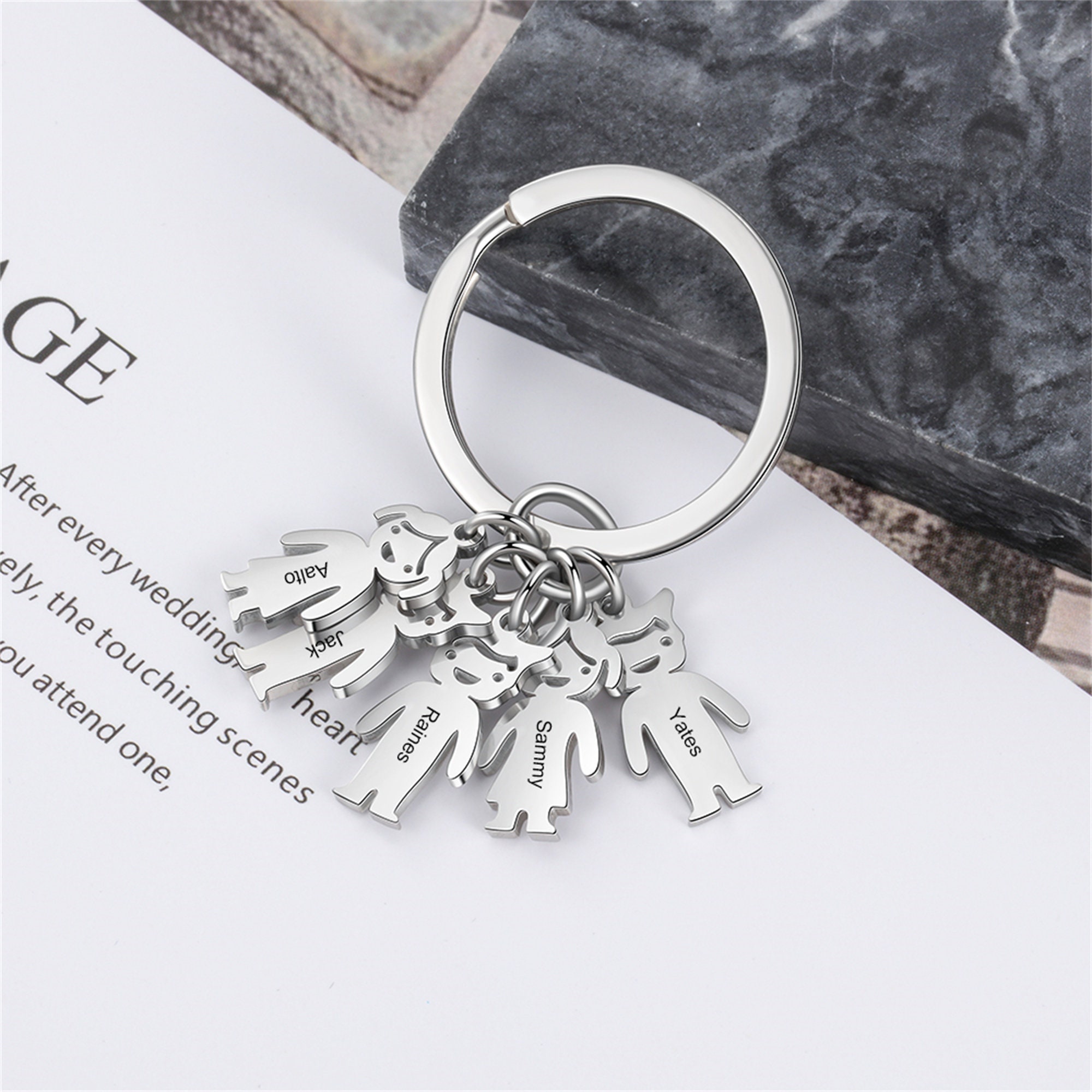 Personalized Keychain With Kids Boy Girl Charms, Family Keychain With ...