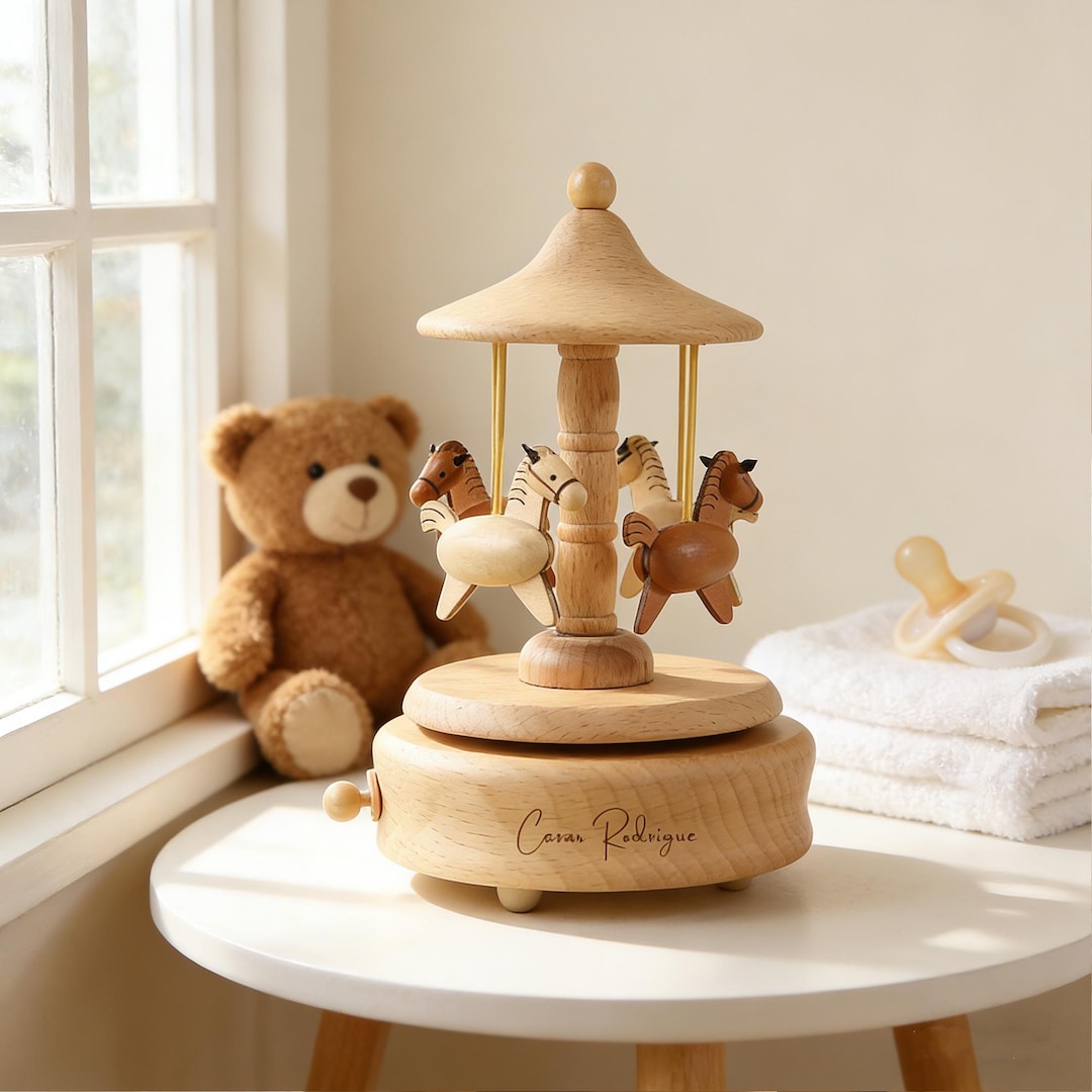 Custom Music Box- Wooden Music Box Engraved Music Box Musical Carousel ...