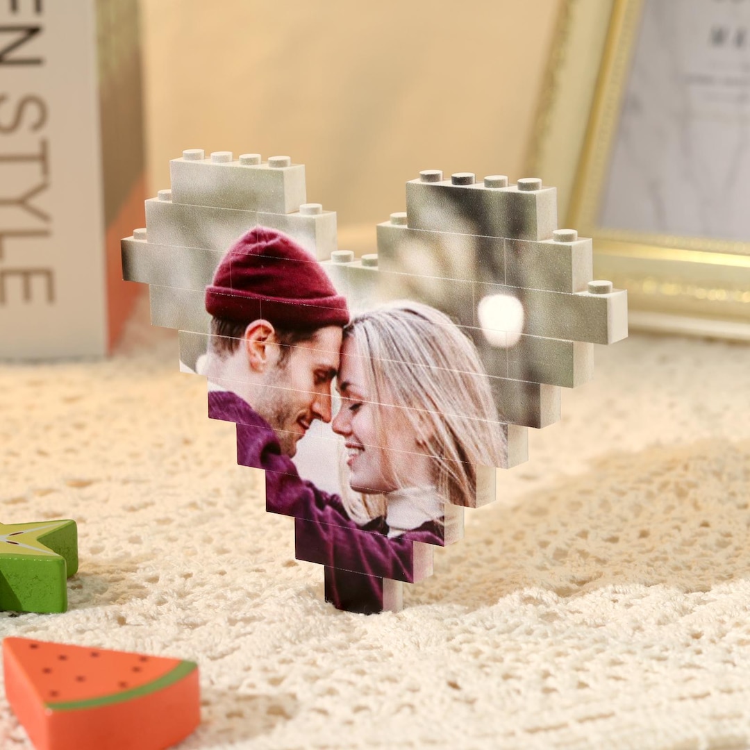 Heart Shape Custom Photo Building Block, Personalized Brick Puzzle ...