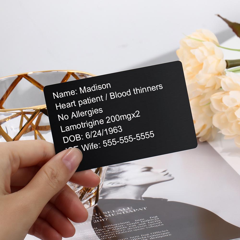 Custom Medical Wallet Insert, Medical ID Card, Stainless Steel Medical ...
