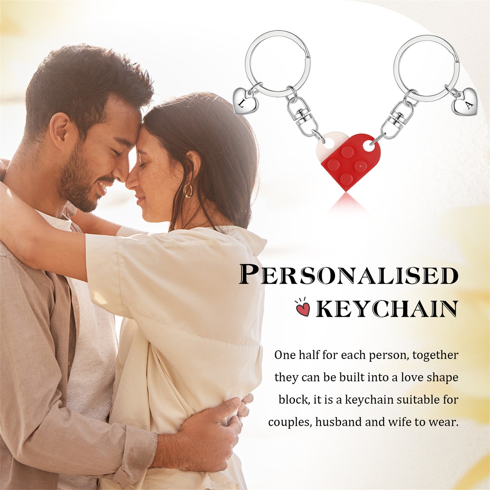 Personalized Initial Heart Keychain Set, Matching Keychain, Heart ...