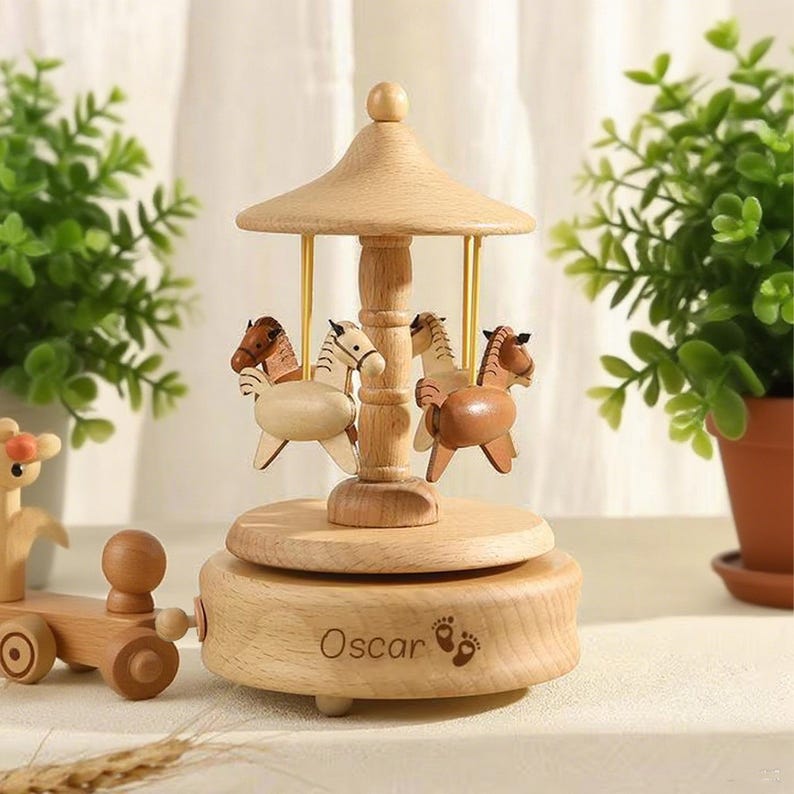 Personalized Carousels Music Box,engraved Name Music Box,musical Wooden ...
