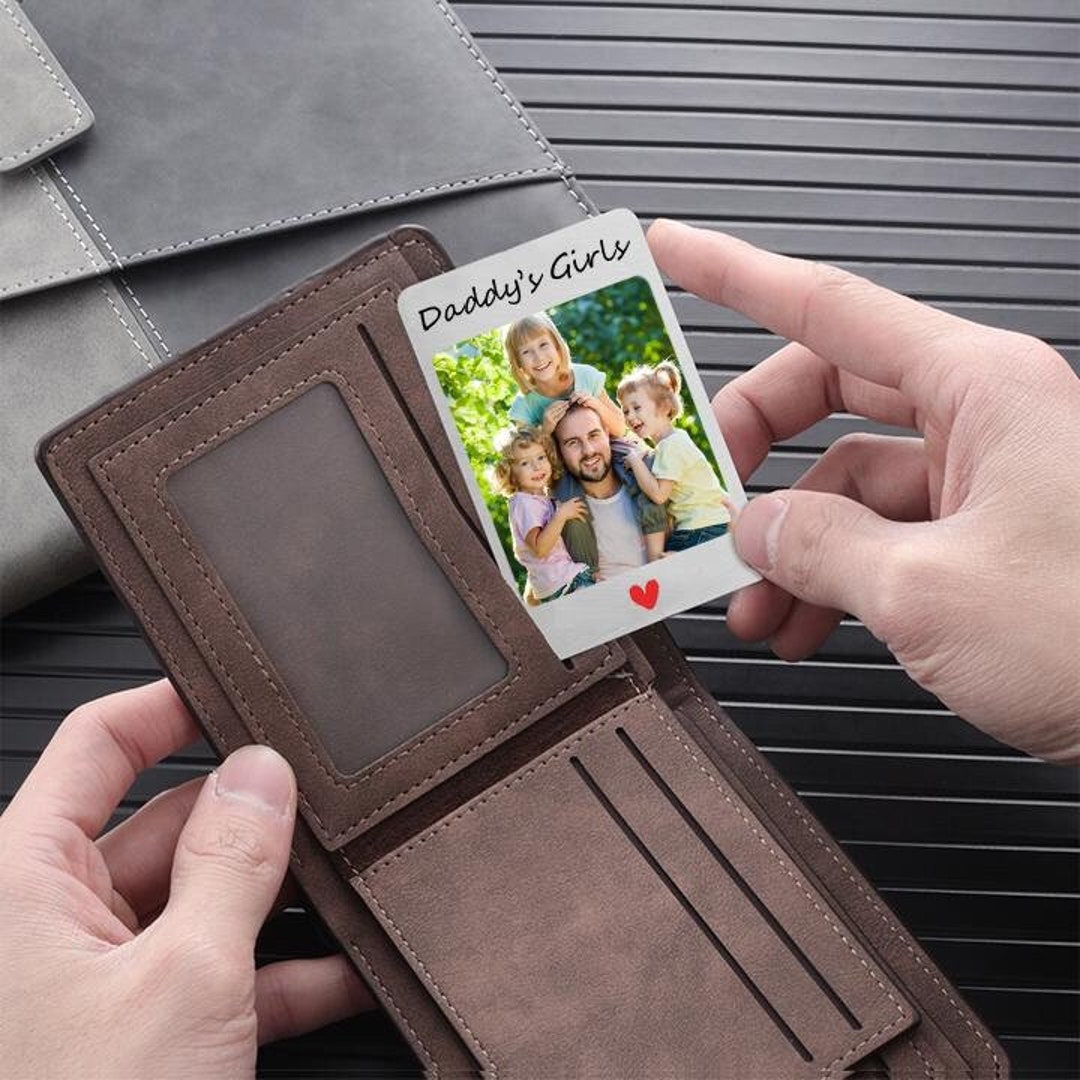 Daddy and Kids Laser Engraved Photo Wallet Insert, Metal Wallet Memory ...