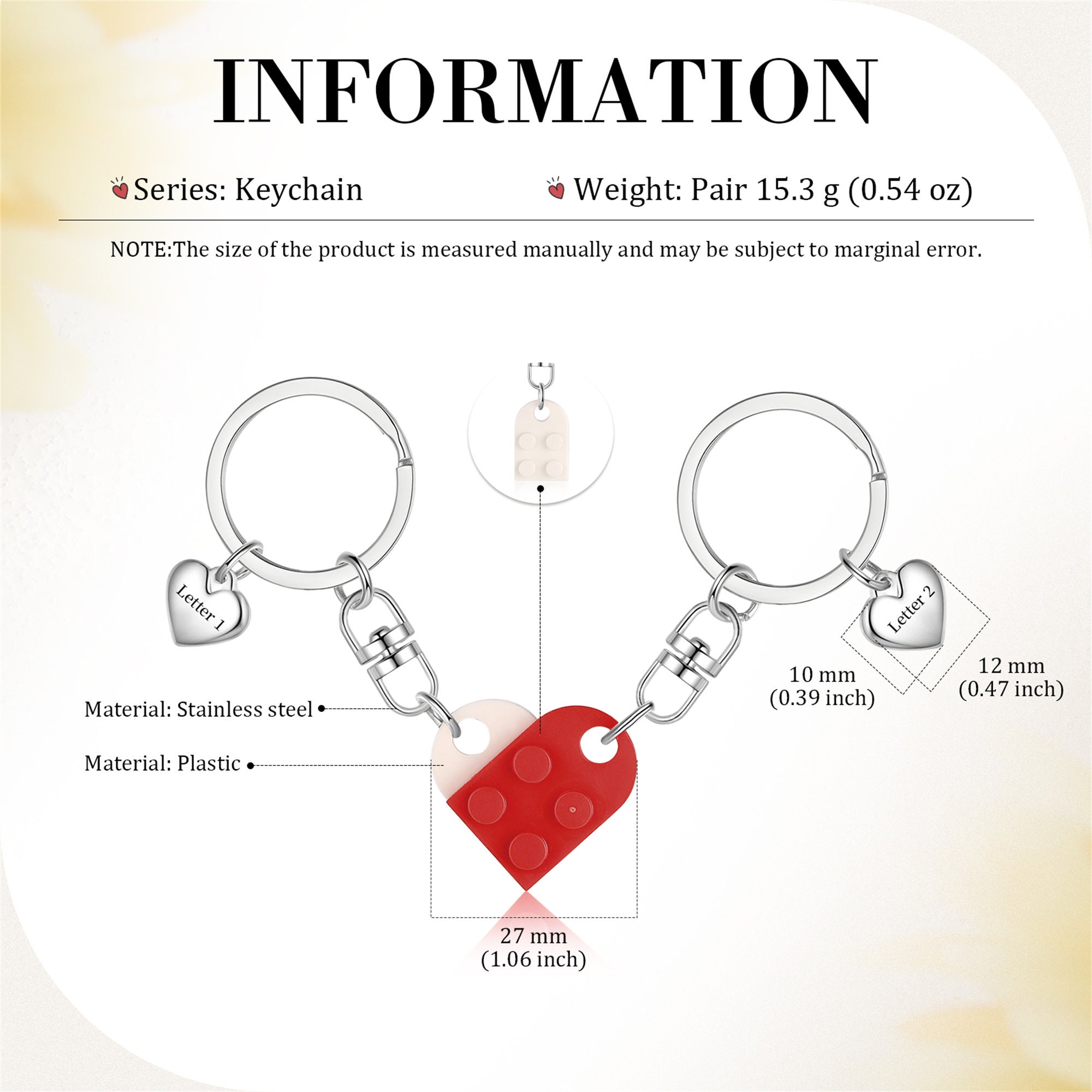 Personalized Initial Heart Keychain Set, Matching Keychain, Heart ...