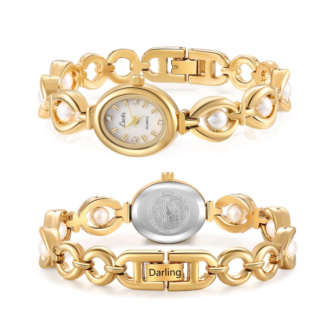 Women's Pearl Watch,custom Pearl Gold Watch With Name,freshwater Pearl ...