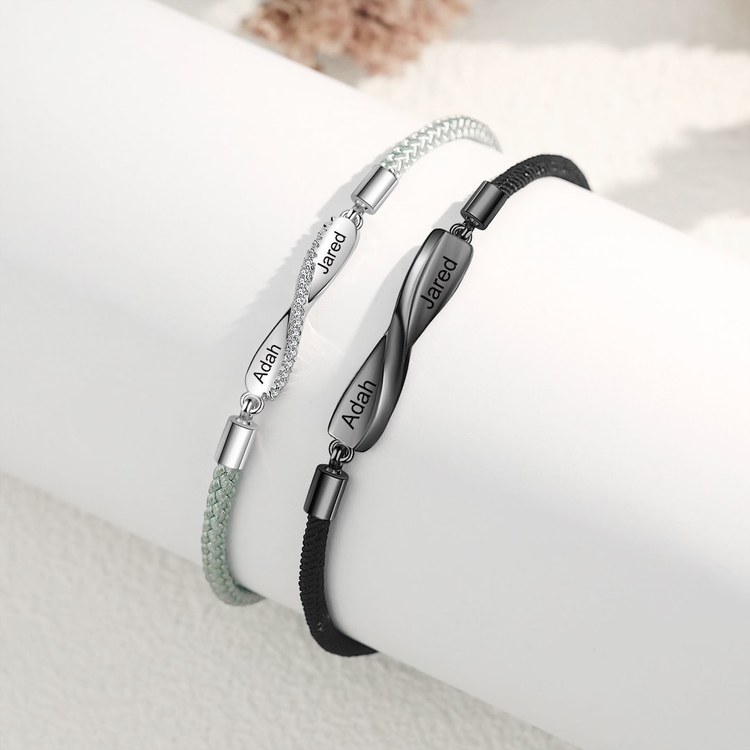 4 Styles Couple Bracelets Set, Two Names Infinity Couple Bracelets Set ...