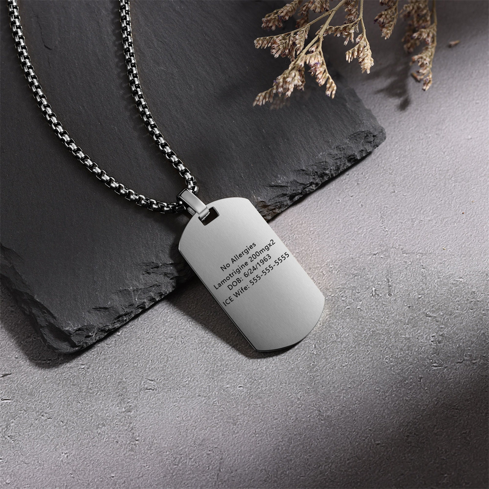 Custom Medical Alert Necklace, Personalized Neclace With Engraving, ID ...