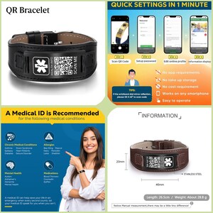 4 Colors Medical Alert Bracelet, Personalized Medical Leather Bracelet ...