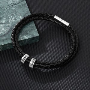 Personalized Men's Braid Leather Bracelet for Father's Day Gift, Custom ...