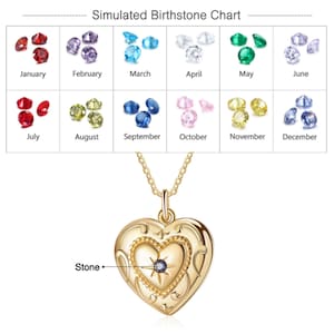 Heart Locket Necklace With Photo, Engraved Birthstone Necklace, Photo ...