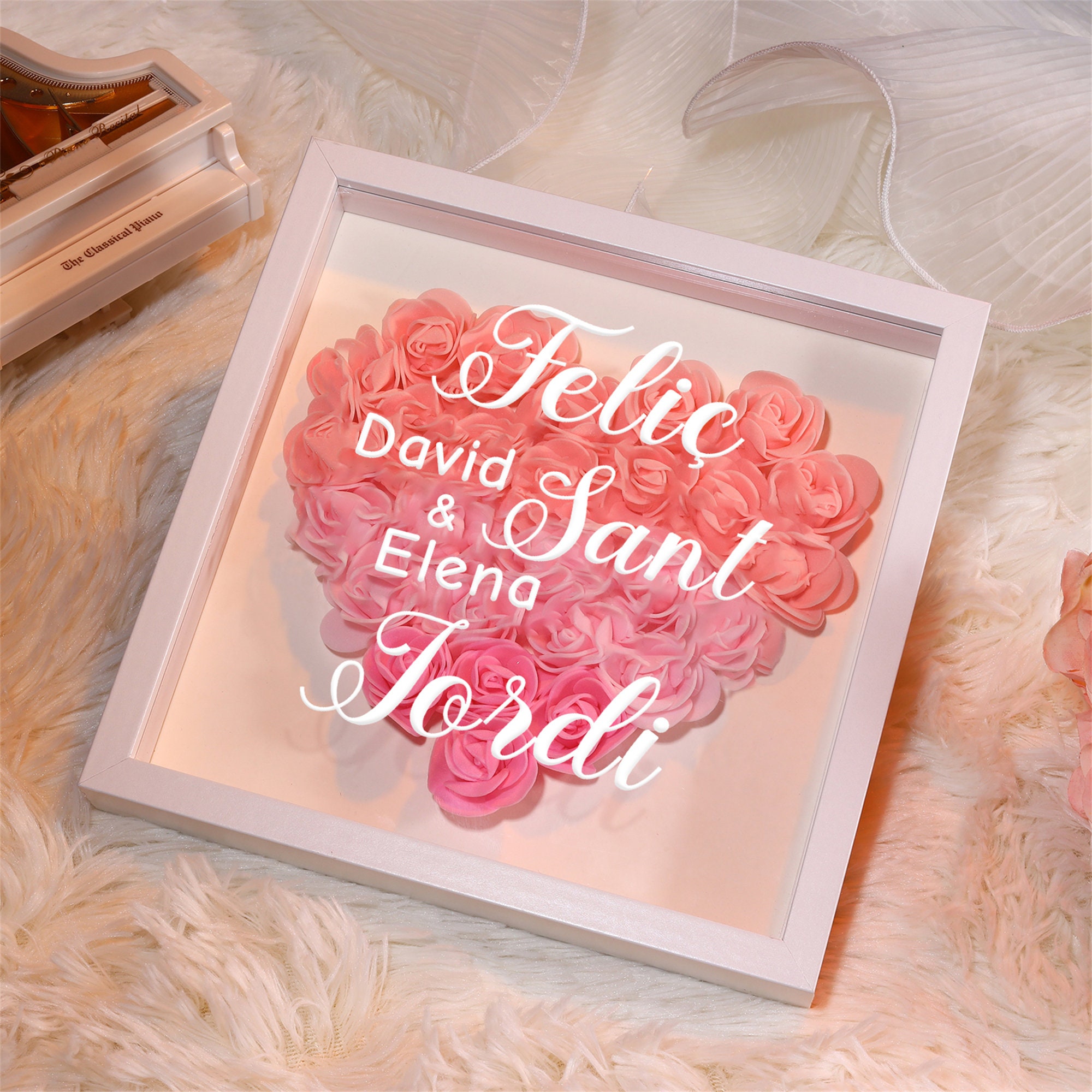 Personalized Roses Heart Shadow Box for Mom, Custom Flower Shadowbox ...