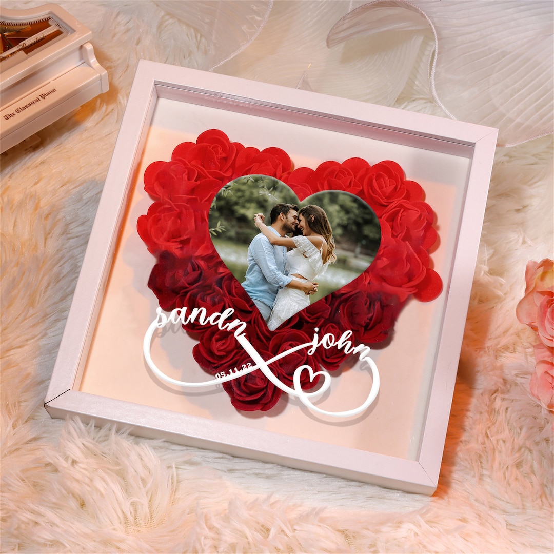 Personalized Roses Heart Shadow Box for Wedding, Custom Flower ...