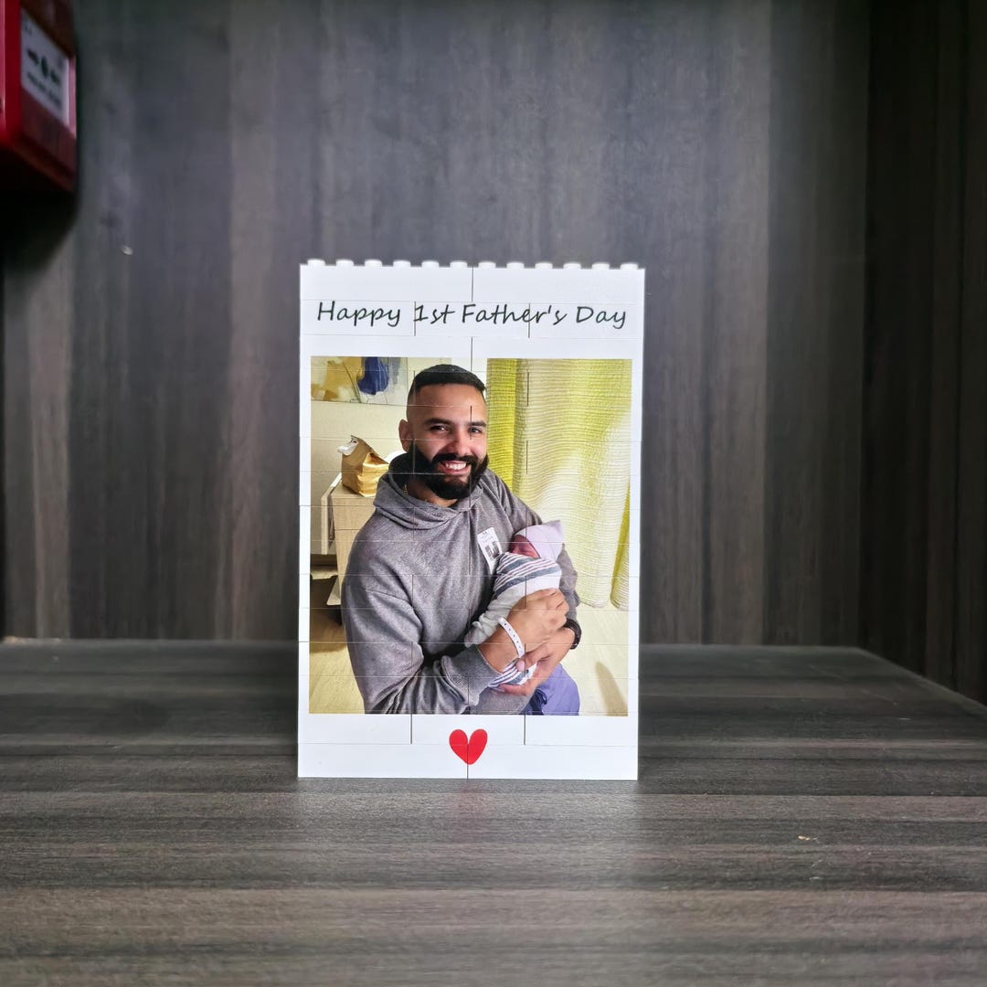 Personalised Daddy & Me Building Brick Photo Block, Gift for Dad ...