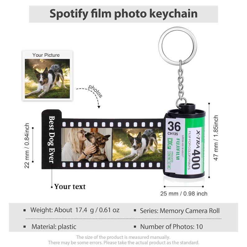 Custom Film Photo Keychain With Music Code, Personalize Camera Film ...
