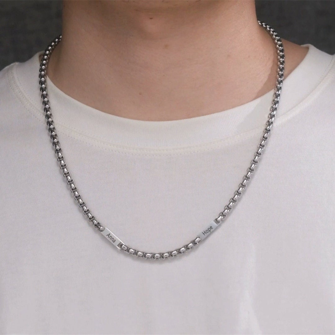 Personalised 1-5 Names Stainless Steel Rolo Necklace, Engraved Name ...
