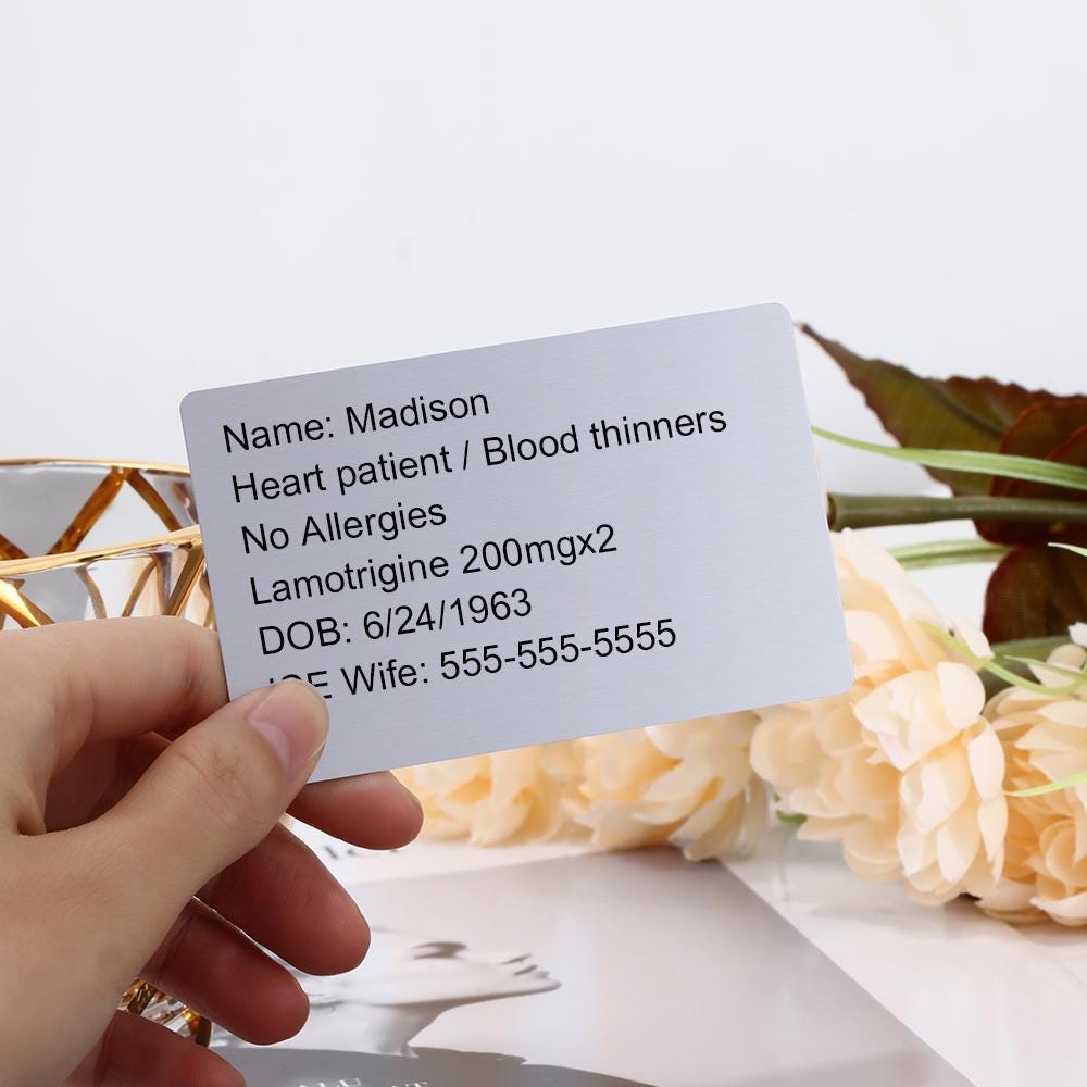 Custom Medical Wallet Insert, Medical ID Card, Stainless Steel Medical ...