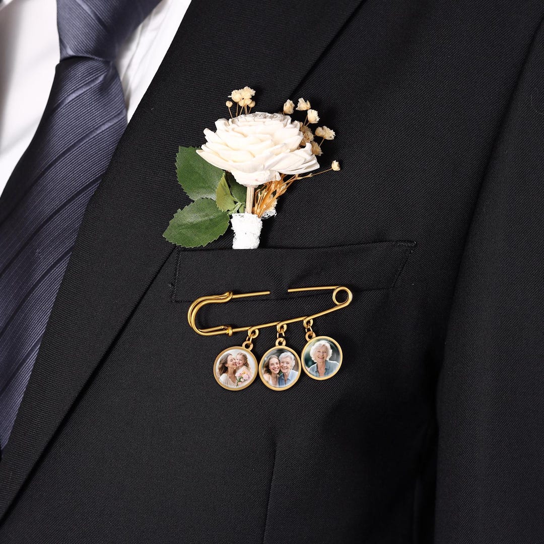 Custom Photo Lapel Pin - Wedding Bouquet Charm, Groom Lapel Pin ...