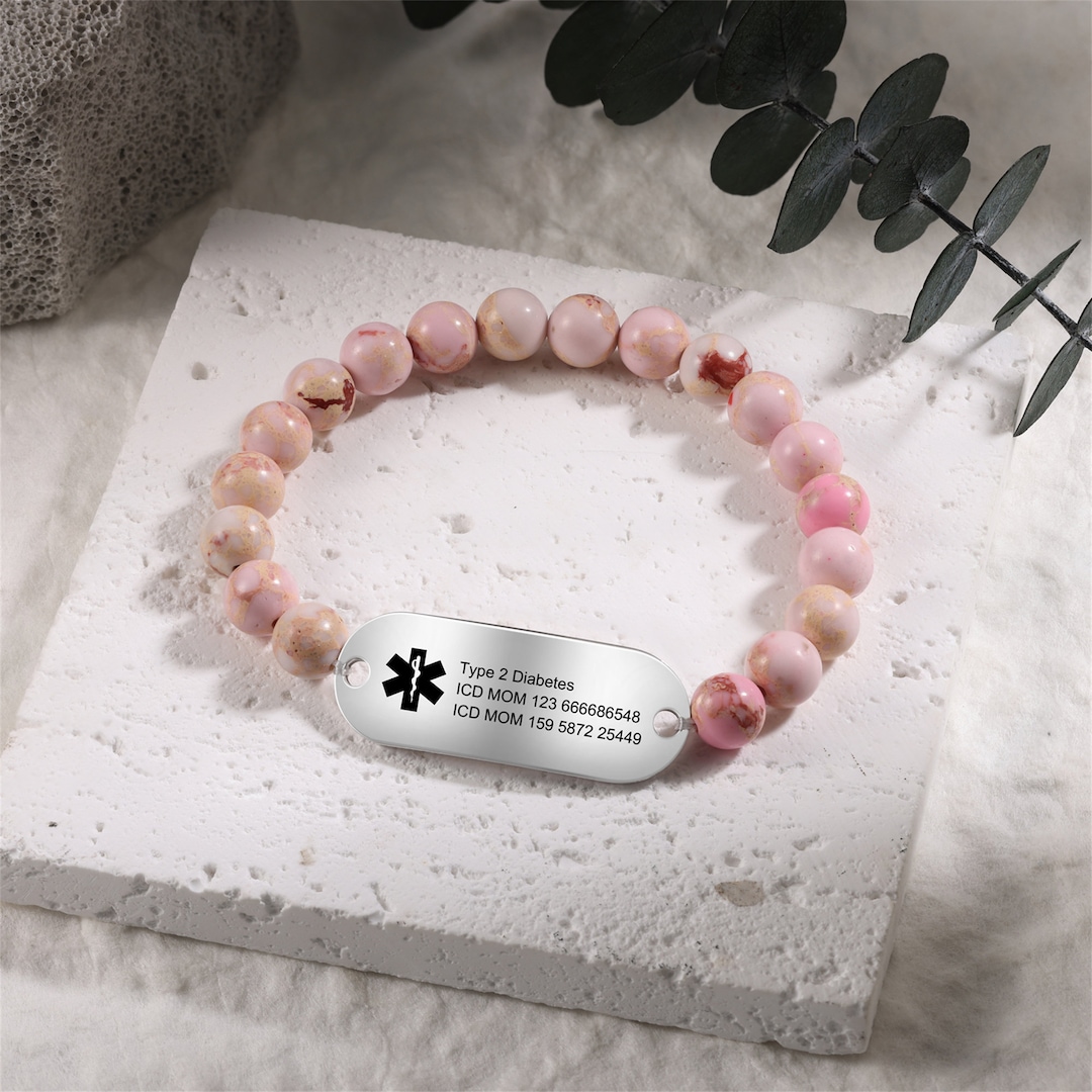 Personalized Medical Alert Bracelet for Women, Beaded Medical ID ...