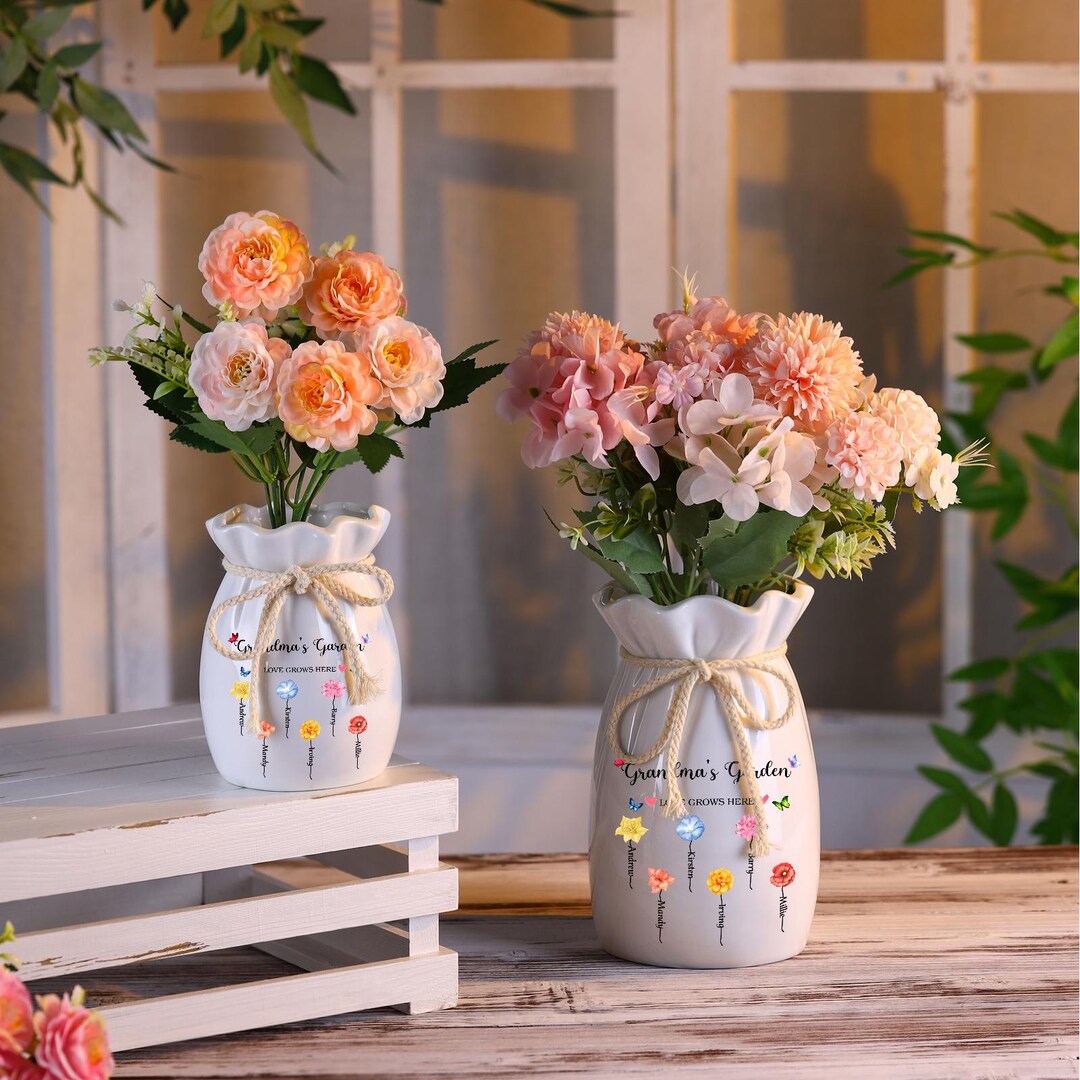 Personalized Family Birth Flower Vase, Grandma's Garden Flower Vase ...