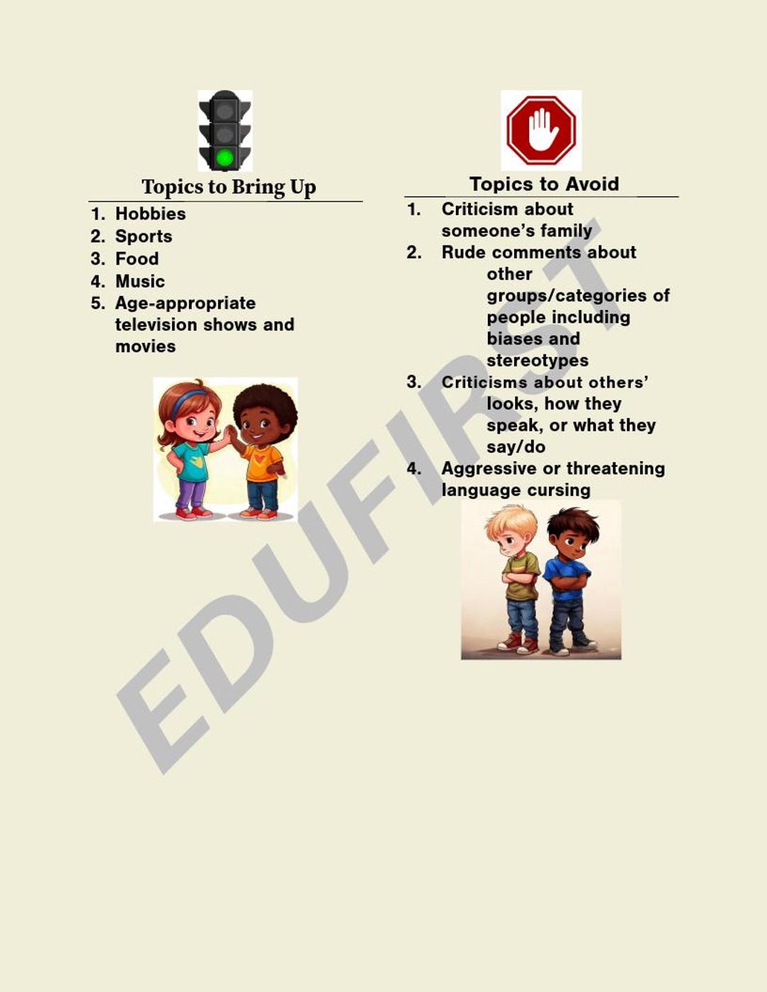 Social Skills Bookmark or To-go Visual With Conversation Starters and ...