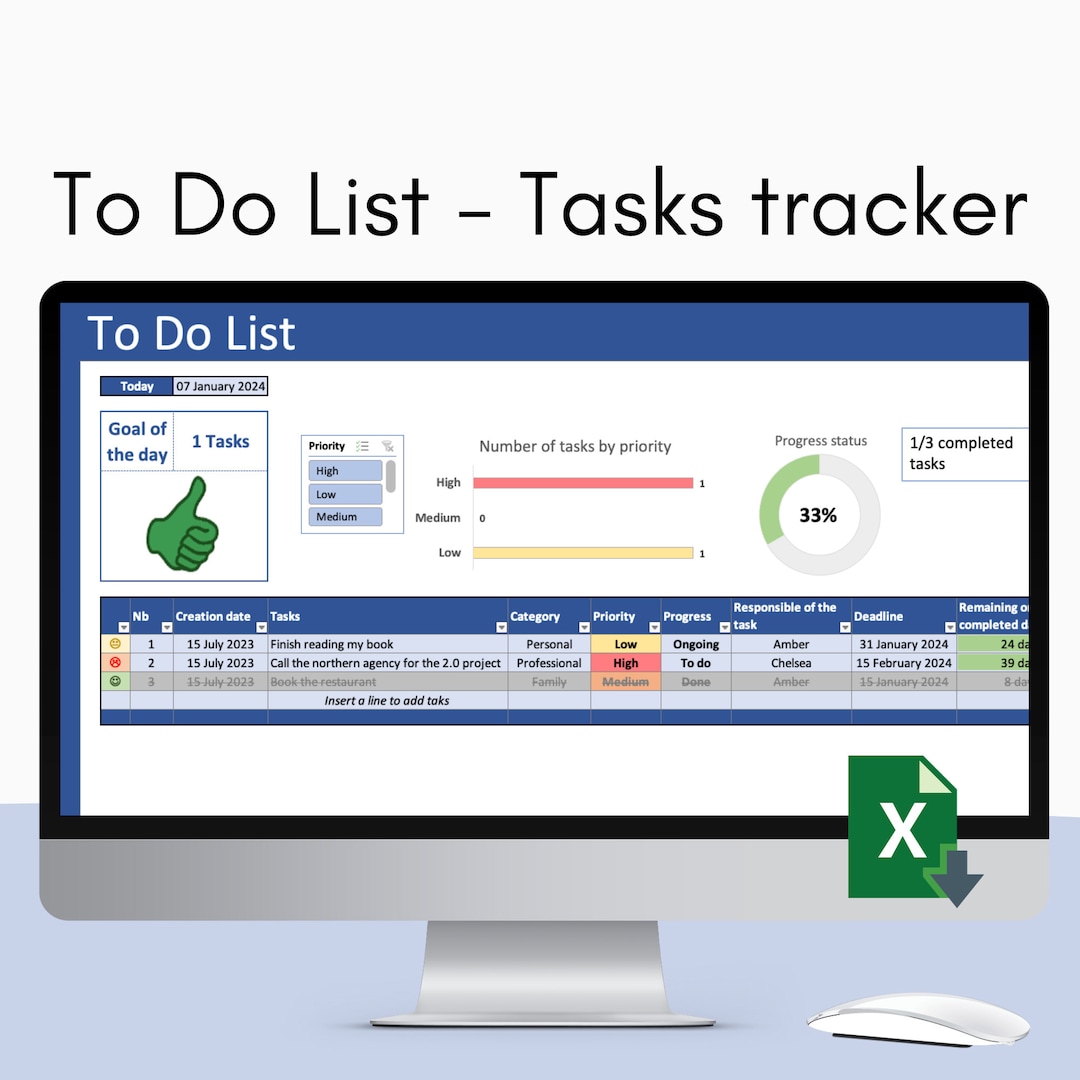 To Do List Tasks Tracker Blue Version Excel Template - Etsy