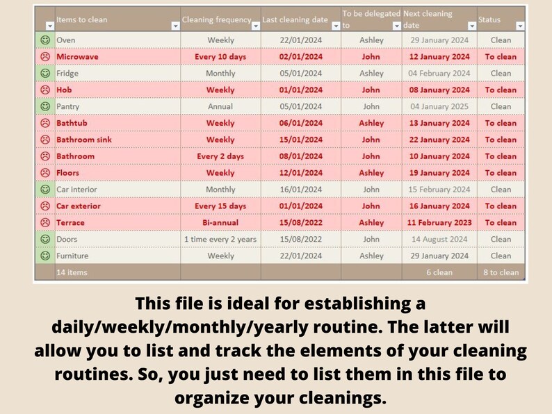 Cleaning Schedule Excel Beige Template - Etsy