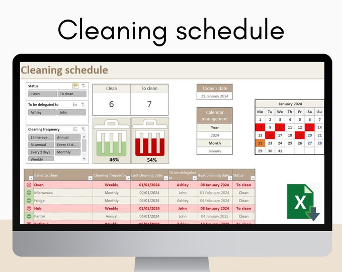 EXCEL Cleaning Schedule Planner, Digital Editable Weekly Cleaning ...