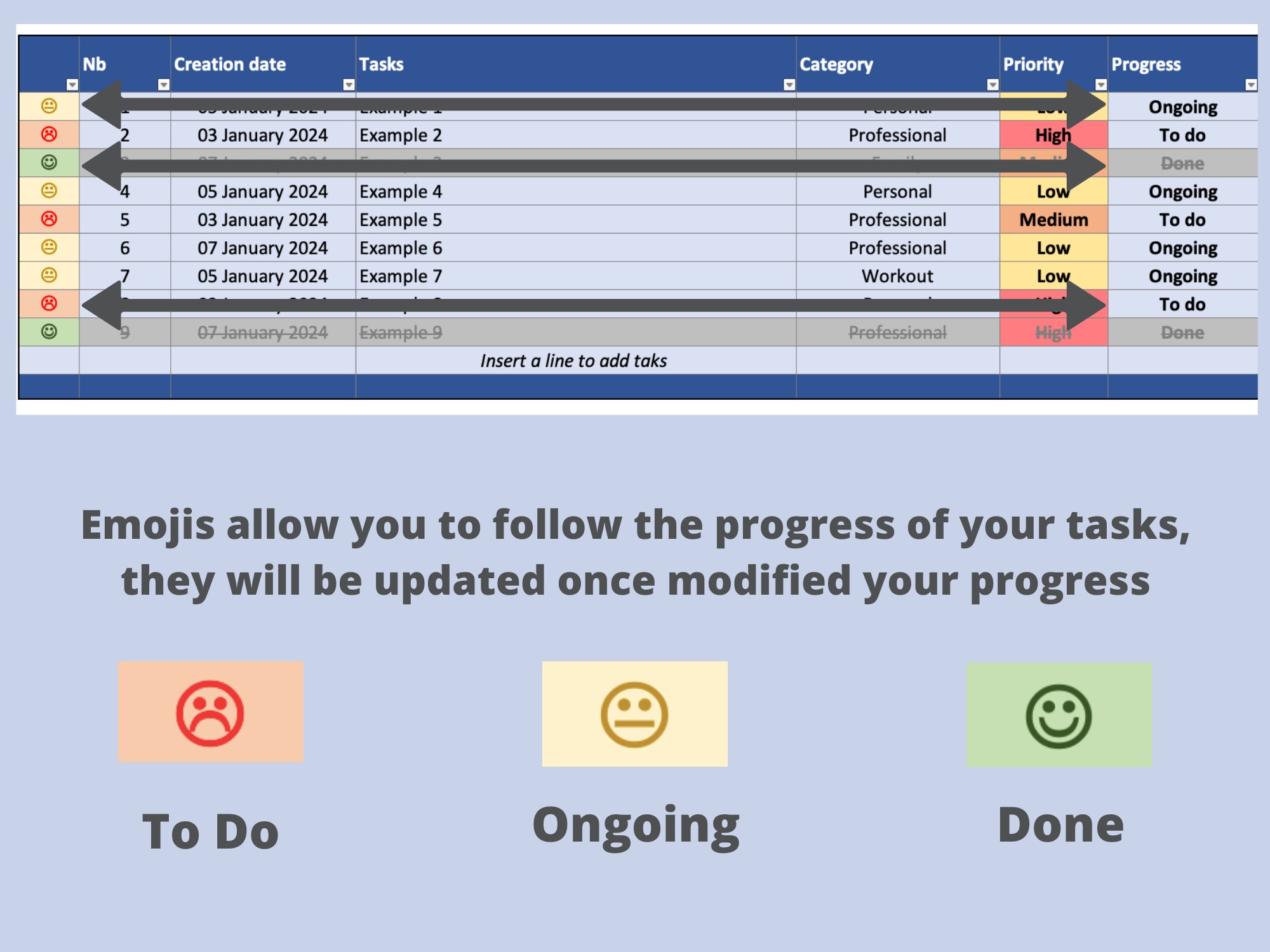 To Do List Tasks Tracker Blue Version Excel Template - Etsy