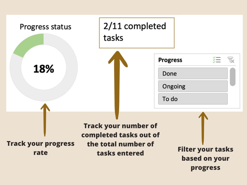 To Do List Tasks Tracker Beige Version Excel Template - Etsy